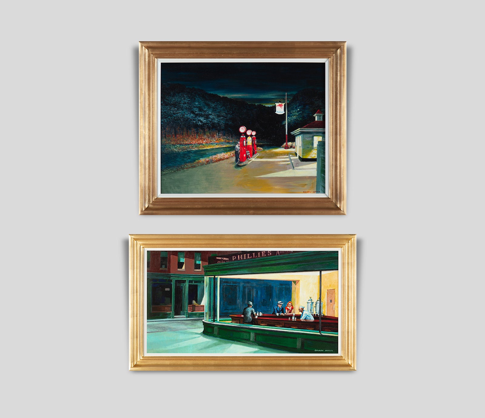 Set of 2 (Nighthawks & Gas 1940 in the Style of Edward Hopper) | John Myatt