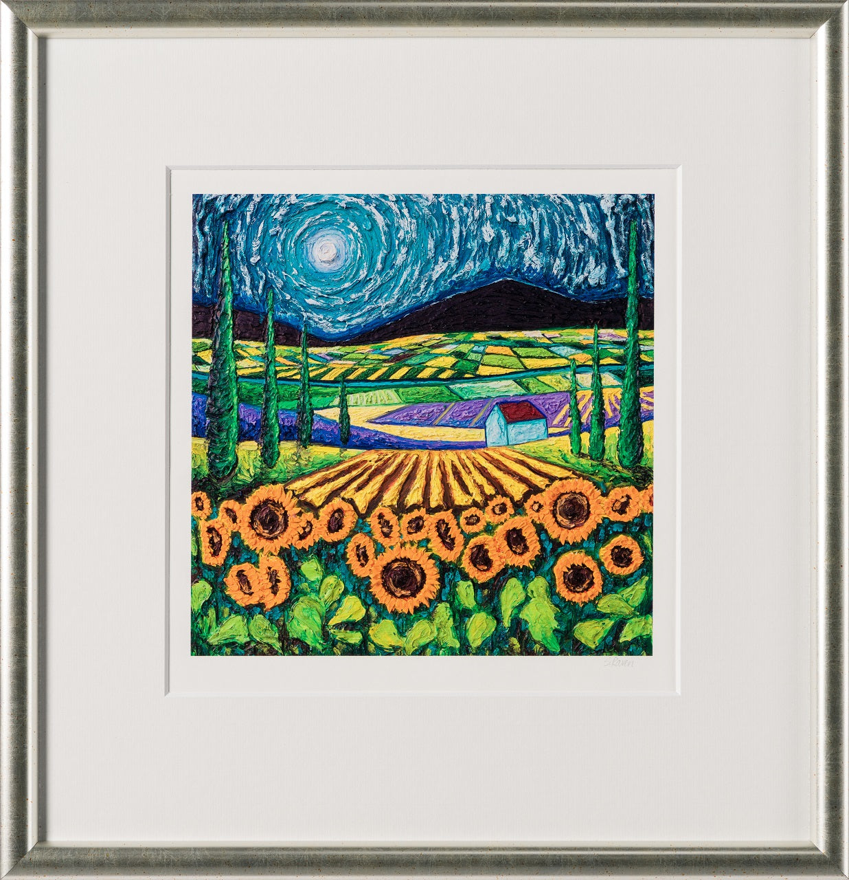 Sunflowers Amongst Cypress Trees | Giclée On Paper | Scarlett Raven